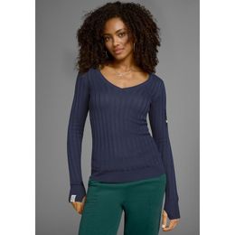 Kangaroos Damen Kangaroos V-Ausschnitt-Pullover h&uuml;ftlange Schnittform, mit Rippstrick, figurbetonte Passform blau 40/42