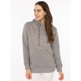 Zwillingsherz Damen Hoodie &raquo;"Nelina"&laquo;, mit Leo Band und schlichter Stickerei "Stay Wild", Kapuze grau L