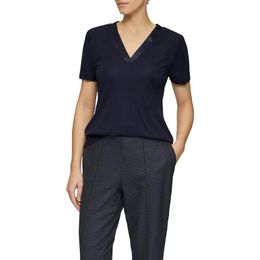 s.Oliver BLACK LABEL Damen s.Oliver BLACK LABEL T-Shirt mit satiniertem V-Ausschnitt blau 38