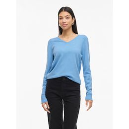 Vila Damen V-Ausschnitt-Pullover &raquo;VIRIL V-NECK L/S KNIT TOP - NOOS&laquo; Materialmix, regular fit blau XS