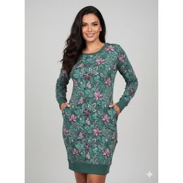 Ragwear Damen Sweatkleid &raquo;MENITA FLOWERS O&laquo; Eingrifftaschen mit kurzer Passform, aus Baumwolle und Polyester gr&uuml;n S (36), N-Gr