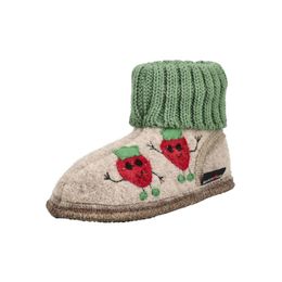 Haflinger Hausschuhe H&Uuml;TTENSCHUH ERDBEERE in Beige/Gr&uuml;n | Gr.: 29