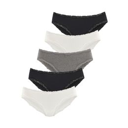 Vivance Damen Jazz-Pants Slips 5er-Pack, aus elastischer Baumwolle, mit Spitzenabschluss bunt 48/50