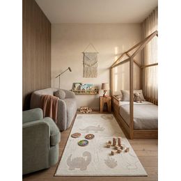 KADIMA DESIGN Teppich Kinderzimmer Kinder-Motiv Kinderzimmer pflegeleicht Spielzimmer in Creme | Gr.: 120 cm rund