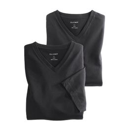 OLYMP Herren OLYMP T-Shirt &raquo;Casual&laquo; Packung, 2er, 2 Stk. mit Ton-in-Ton Logostickerei am &Auml;rmel schwarz 4XL