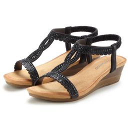 Vivance Damen Sandalette &raquo;Sommerschuh, offener Schuh, Sandale, Keilsandalette,&laquo; mit Glitzerdetails, Keilabsatz & elastischem Riemchen VEGAN schwarz 36