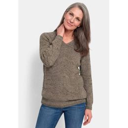 GOLDNER Strickpullover mit V-Ausschnitt in beige | Gr.: 46