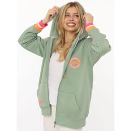 Zwillingsherz Damen Kapuzensweatjacke &raquo;"Smile Everyday ZH"&laquo; Kapuze, Taschen, Langarm, Stickerei, Rei&szlig;verschluss gr&uuml;n S/M