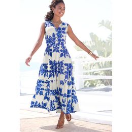 Vivance Damen Maxikleid &raquo;mit Volants und Alloverdruck&laquo; &Auml;rmelloses Sommerkleid, Webkleid, Strandkleid, Druckkleid, Tunikakleid blau 42, N-Gr