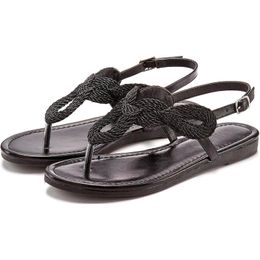 Lascana Damen Lascana Zehentrenner &raquo;Sommerschuh, offener Schuh,&laquo; Sandale, Pantolette im Metallic-Look VEGAN schwarz 39