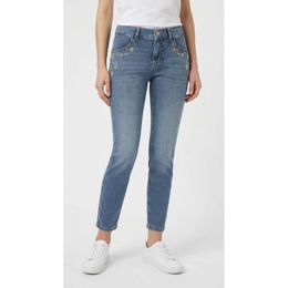 MAC Damen MAC Slim-fit-Jeans &raquo;RICH SLIM 7/8 flower&laquo; mit Schmucksteinen blau 48, L&auml;nge 27