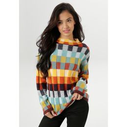 Aniston Selected Damen Aniston SELECTED Strickpullover mit mehrfarbig strukturierten Karomuster blau 44