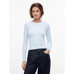 Tommy Jeans Damen Langarmshirt &raquo;TJW SLIM SH LETTUCE EDGE RIB LS&laquo; mit gerippter Struktur, gewellter Saum blau XL (46)