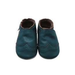 Mejale Dunkelgr&uuml;ne Baby Leder Krabbelschuhe, mit rutschfester Sohle &ndash; Wellenmuster | Gr.: 20/21