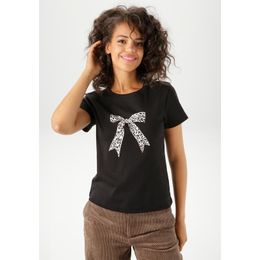 Aniston Casual Damen Aniston CASUAL T-Shirt mit Schleife im Leo-Dessin bedruckt schwarz-wei&szlig; 38