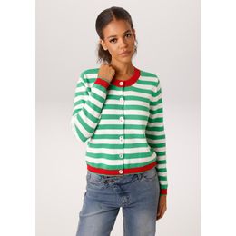 Aniston Casual Damen Aniston CASUAL Strickjacke im trendigen Streifen-Dessin bunt 34