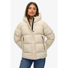Superdry Damen Steppjacke &raquo;HOODED 5 BAFFLE SPORTS PUFFER&laquo; mit Kapuze mit Rei&szlig;verschluss, aus Polyester und Kunstfaser, Relaxed Fit beige XS