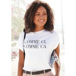 Buffalo Damen T-Shirt mit Print, Kurzarmshirt aus Baumwolle, lockere Passform wei&szlig; 36/38