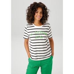 Aniston Casual Damen Aniston CASUAL T-Shirt im Streifen-Dessin mit Statement-Schriftzug schwarz 38