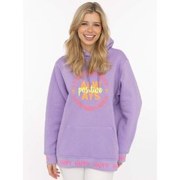 Zwillingsherz Damen Hoodie &raquo;"Always Positive"&laquo;, Kapuze, Stickerei, Fronttasche, B&uuml;ndchen-Schriftzug, Langarm lila SM (S/M)
