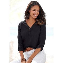 Lascana Damen Lascana Blusenshirt &raquo;mit Knopfdetails&laquo; aus pflegeleichter Jersey- Qualit&auml;t mit Viskose, sommerlich leicht schwarz 48/50