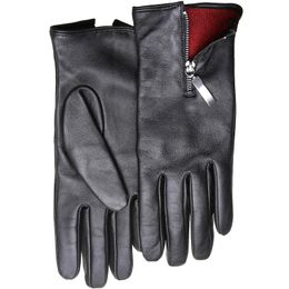 Pearlwood Damen Pearlwood Lederhandschuhe mit farbigem Innenfutter, Glattleder, Zipper auf dem Handr&uuml;cken schwarz 7.5