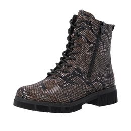 Remonte Damen Schn&uuml;rstiefelette Blockabsatz, Schn&uuml;rboots im modischem Reptilien-Look braun 36