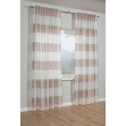 Gardine &raquo;Schal Blockstreifen&laquo; Schlaufen 1 Stk. tlg. mit Gardinenband und verdeckten Schlaufen rosa Polyester 245cm, Schlaufen, 140cm