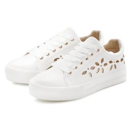 Lascana Damen Lascana Sneaker mit kleinen Cut-Outs, Schn&uuml;rhalbschuhe, Freizeitschuhe VEGAN wei&szlig; 42