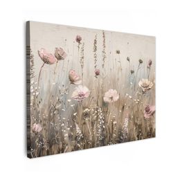 OnlyWow Leinwand Bilder Blumenfeld | Gr.: 30 x 20 cm