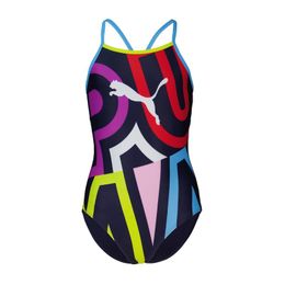 Puma M&auml;dchen Puma Badeanzug &raquo;Puma SWIM GIRLS PLACED PRINT SWIMSUIT&laquo; mit Big-Wording und Logoprint bunt 128, N-Gr