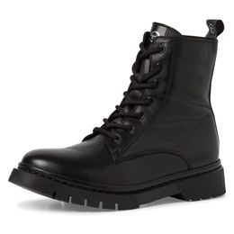 Tamaris Damen Schn&uuml;rboots Schn&uuml;rstiefelette, Chunky Boots mit logobedruckter Anziehlasche schwarz 43