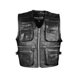 PAULGOS Lederweste Biker Kutte Echtleder BW11 in Schwarz | Gr.: L