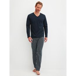 Calida Herren Calida Schlafanzug &raquo;Cotton Special&laquo; 2 tlg. Langarm, V-Ausschnitt, Comfort Fit, lange Hose blau L (52/54)