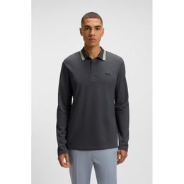 BOSS Green Herren BOSS Green Langarm-Poloshirt &raquo;Plisy&laquo; mit Streifen am Kragen grau 3XL