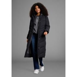 Kangaroos Damen Kangaroos Steppmantel Langer Wintermantel mit seitlichen Kn&ouml;pfen und Kapuze schwarz 38