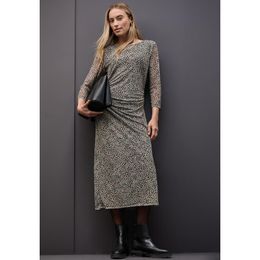 Street One Damen Street One Meshkleid Ohne Taschen mit Leo-Muster, seitliche Raffungen beige 40, N-Gr