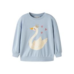 name it Damen Sweatshirt &raquo;NMFVALONA LS LONG RLX SWEAT UNB&laquo;, Baumwolle, Druck mit Glitzerdetail blau 110