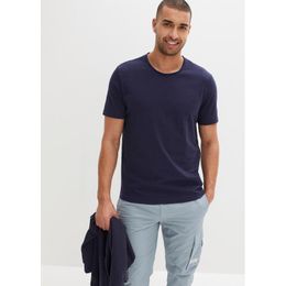 bonprix Herren bonprix T-Shirt &raquo;T-Shirt aus reiner Baumwolle&laquo; Regular Fit, offene Kanten am Ausschnitt, aus reiner Baumwolle blau 48/50 (M)