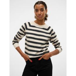 V&eacute;ro Moda Vero Moda Damen Rundhalspullover &raquo;VMDOFFY LS O-NECK BLOUSE GA NOOS&laquo; Materialmix, regular fit schwarz-wei&szlig; XS