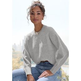 Lascana Rundhalspullover mit Zierkn&ouml;pfen, Winterpullover, kuscheliges Basic grau 32/34 Rundhalspullover