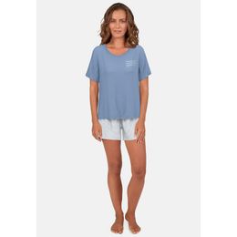 Tom Tailor Damen Tom Tailor Shorty &raquo;Westport&laquo; 2 tlg. Streifendesign, Kurzarm, Rundhalsausschnitt, kurze Hose, Baumwollmix blau 42 (XL)