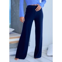 Copenhagen Studios Damen Strickhose aus hochwertigem Rippstrick, Loungewear blau 32/34, N-Gr