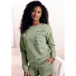 Buffalo Damen Sweatshirt, mit Statement Druck, Loungewear gr&uuml;n 40/42