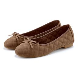 Lascana Damen Lascana Ballerina &raquo;Slipper, Schl&uuml;pfschuh, Freizeitschuh, Slip-On-Sneaker,&laquo; mit eleganter Schleifenapplikation VEGAN braun 36