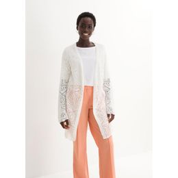 bonprix Damen bonprix Longstrickjacke 1 tlg. lockere und offene Passform, mit femininem Lochmuster, casual Stil wei&szlig; 36/38 (S)