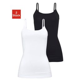 H.I.S. H.I.S Damen Unterhemd 2er-Pack, aus elastischer Baumwoll-Qualit&auml;t, Spaghettitr&auml;ger-Top, Unterziehshirt schwarz-wei&szlig; 32/34, N-Gr
