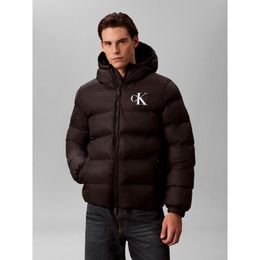 Calvin Klein Jeans Herren Steppjacke mit Kapuze 2-Wege-Zipper, Regular Fit, Logodruck schwarz S