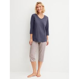 Calida Damen Calida Schlafanzug &raquo;Blooming Nights&laquo; 2 tlg. V-Ausschnitt, Baumwolle, weich, atmungsaktiv blau S (40/42)