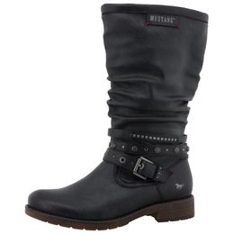 Mustang Shoes Damen Winterstiefel &raquo;Elfi&laquo; Stiefel mit Zierriemchen und Blockabsatz blau 39, Normalschaft